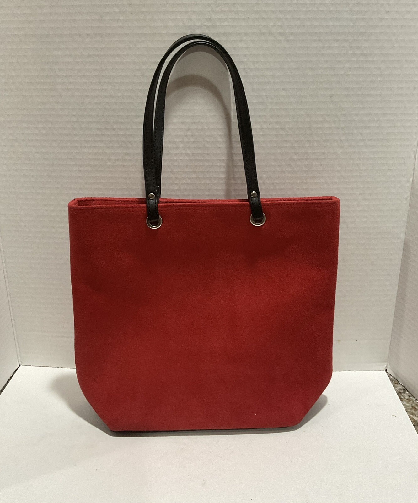 Red Suede Mini Tote bag With Black Handle- New 9.5”x10.5” Large Pocket ...