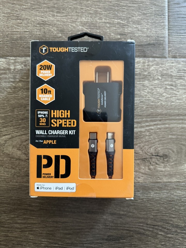 Tough Tested USB-C/USB-A 20W Wall Charger & 10FT USB-C To Apple Cable ...