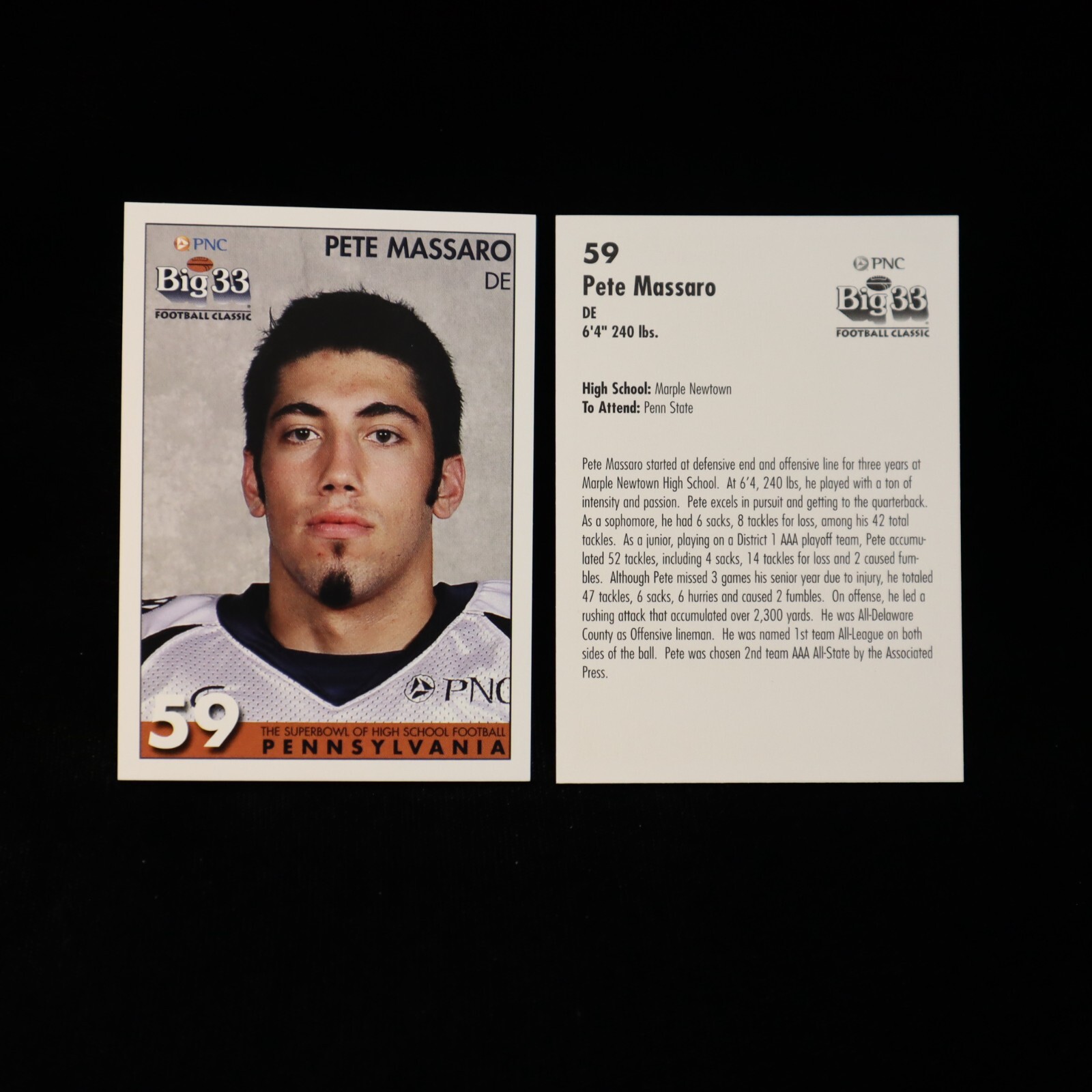 2008 Pete Massaro Big 33 Penn "BLUE" High School Football Classic #PA59 ...