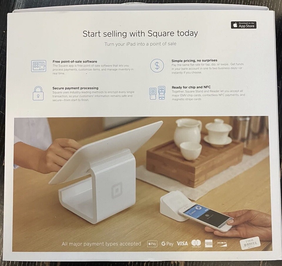 New Square Stand POS Kit w/ Contactless Chip Reader, Dock For 9.7 Inch ...