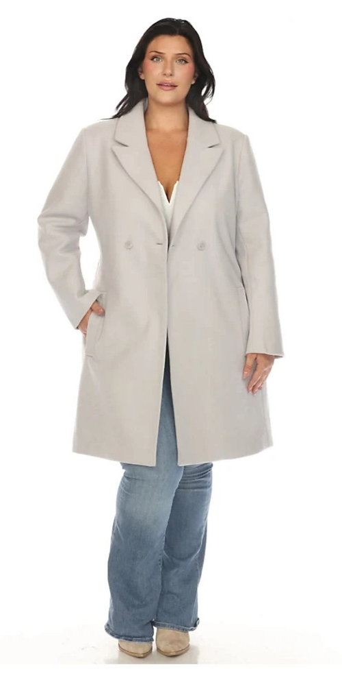 White Mark Women 1XL 1X PLUS Classic Walker Coat Light Grey 1-Button ...