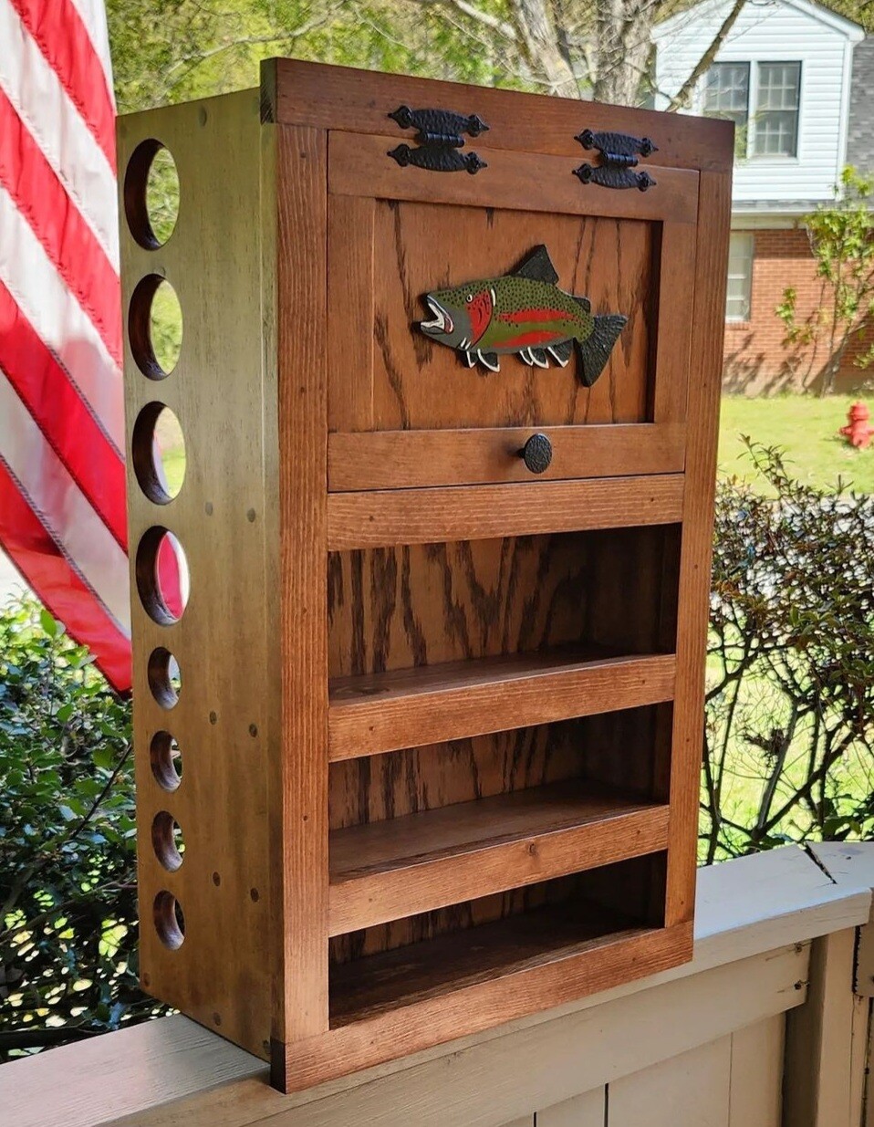 FLY ROD & REEL STORAGE CABINET - Choose your Trout species & Stain | eBay