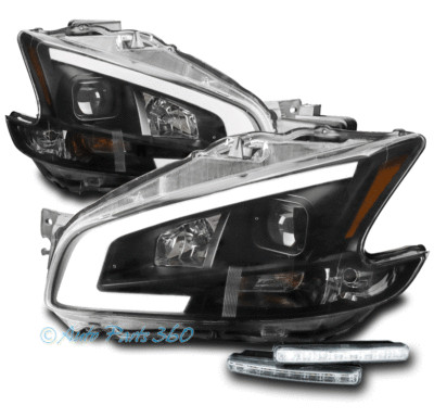 FOR 09-14 MAXIMA LED TUBE BLACK PROJECTOR HALOGEN HEADLIGHTS HEADLAMP W ...