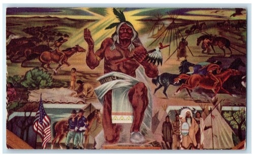 c1940's Mural Indian Of The Plains Scene Warren Wyoming WY Unposted ...