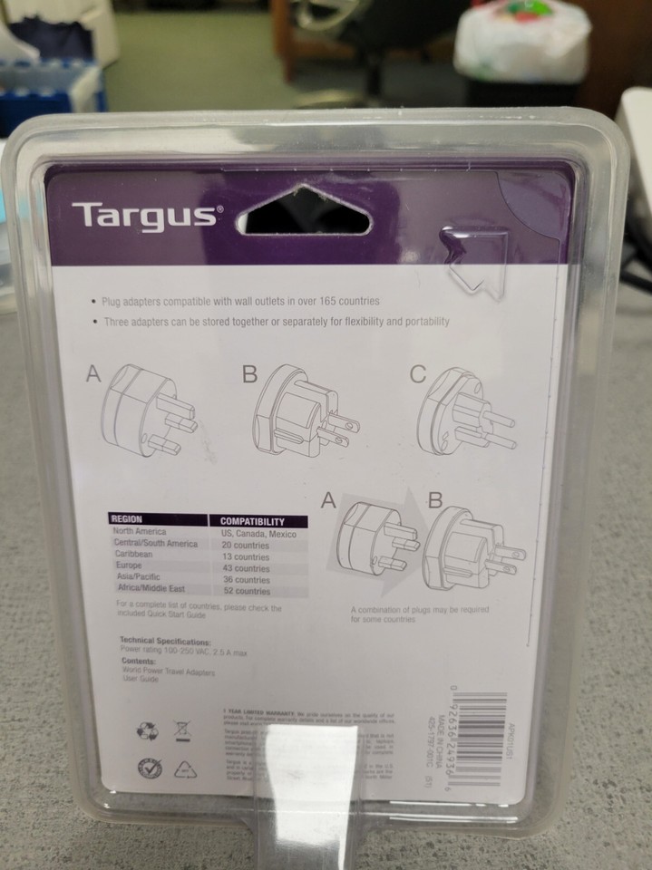 Targus World Power Travel Adapter APK01US1 Wall AC International ...