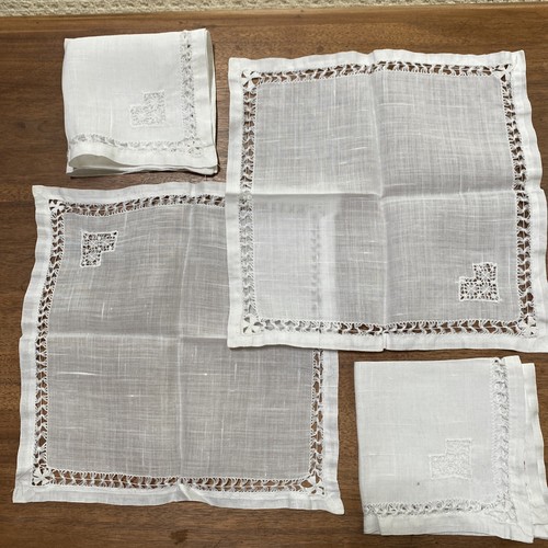 Vintage Set of 4 Sheer White Fine Linen Cocktail Napkins Cutwork Detail ...