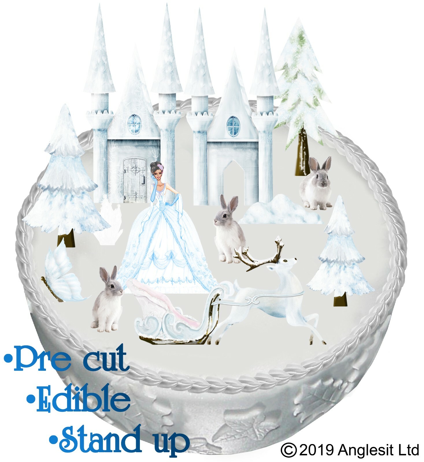 II. Pre-Cut Edible Stand up Ice Princess Cake Set Wafer Snow Queen ...