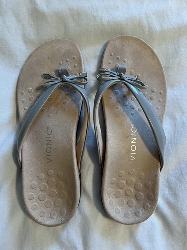 Vionic Bella II Womens Light Grey Sandal Patent Leather Orthotic Flip ...