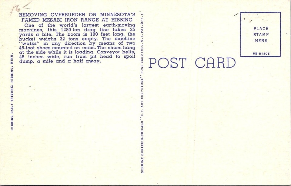 MINING, Mesabi Iron Range, HIBBING, Minnesota Linen Postcard - Curt ...