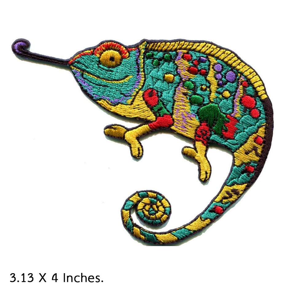 Chameleon Lizard Patch Crewel Embroidery Needle Ironing Press Cloth Bag ...