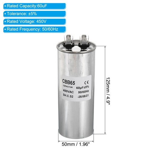 CBB65 60uF Run Capacitor 60mfd AC 450V Aluminum Case with 2 Terminal | eBay