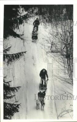 1990 Press Photo Dog Sledders Eric Ericksen and Dawn Simmerman at Bear ...