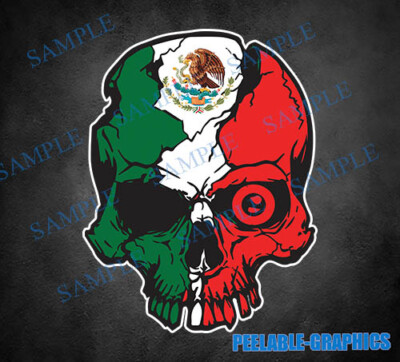 Skull Mexican Flag MX Decal Sticker Car Truck Window Hard Hat Toolbox ...
