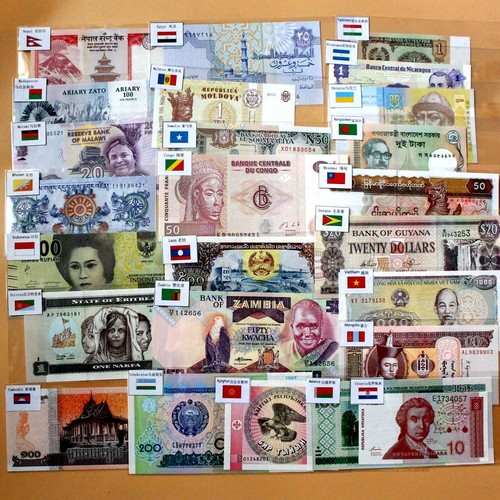50 Pcs Different Foreign World Banknotes Flags 25 Country Paper Money ...