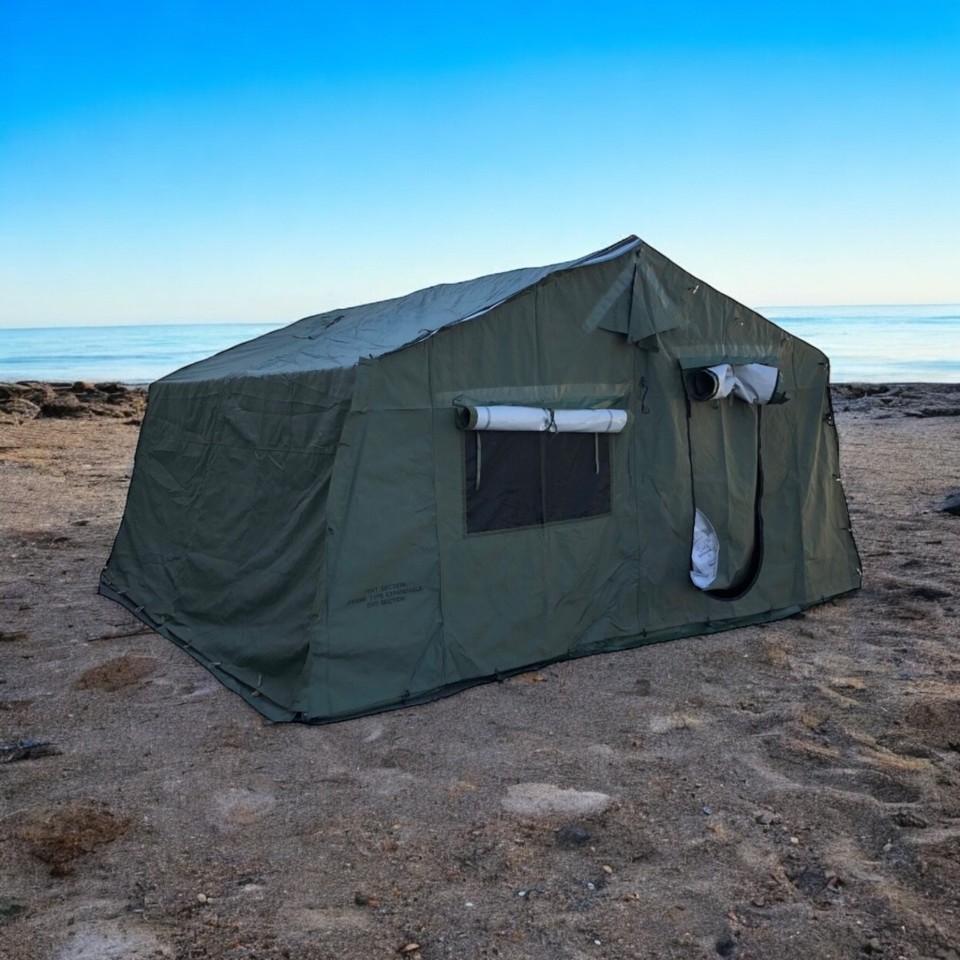 Green US Army Poles Supported Tent 16x16' and 16x32' 16x48' NSN 8340-00 ...