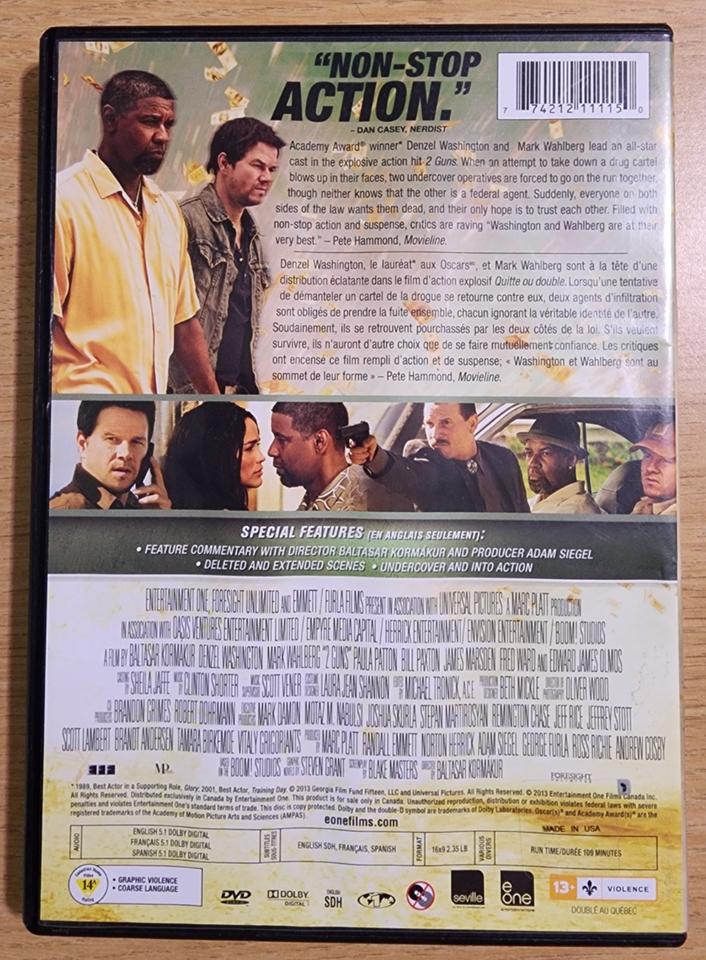 2 Guns (DVD, 2013, Widescreen, Bilingual) Denzel Washington, Mark ...