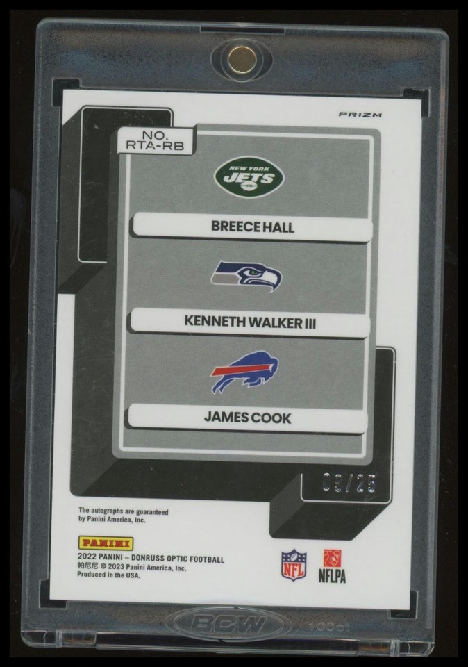 2022 Optic #RTA-RB Breece Hall/James Cook/Kenneth Walker Rookie Triple ...