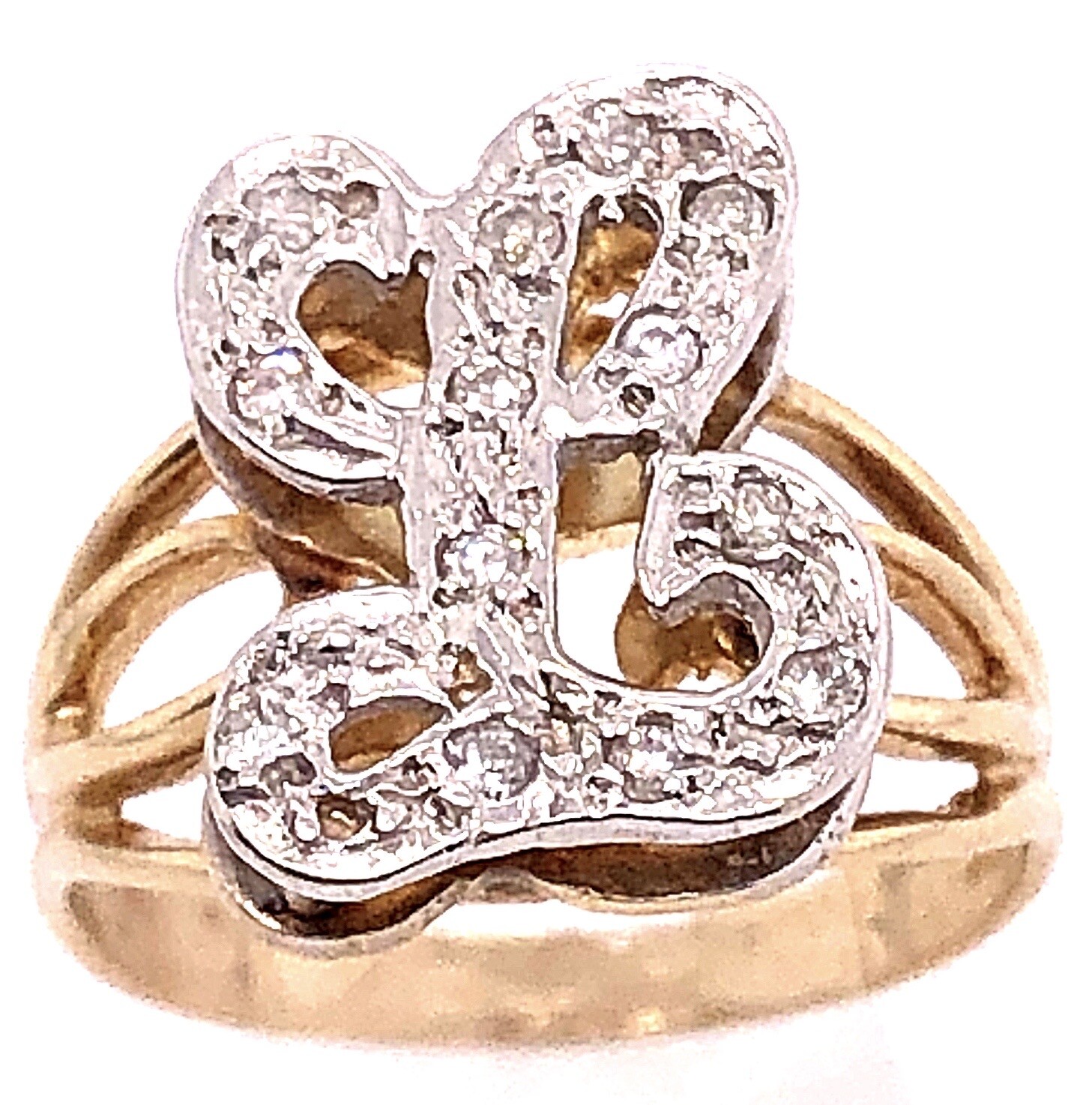 14 Karat Two Tone Initial Style L Ring with Round Diamonds 101-1170 | eBay