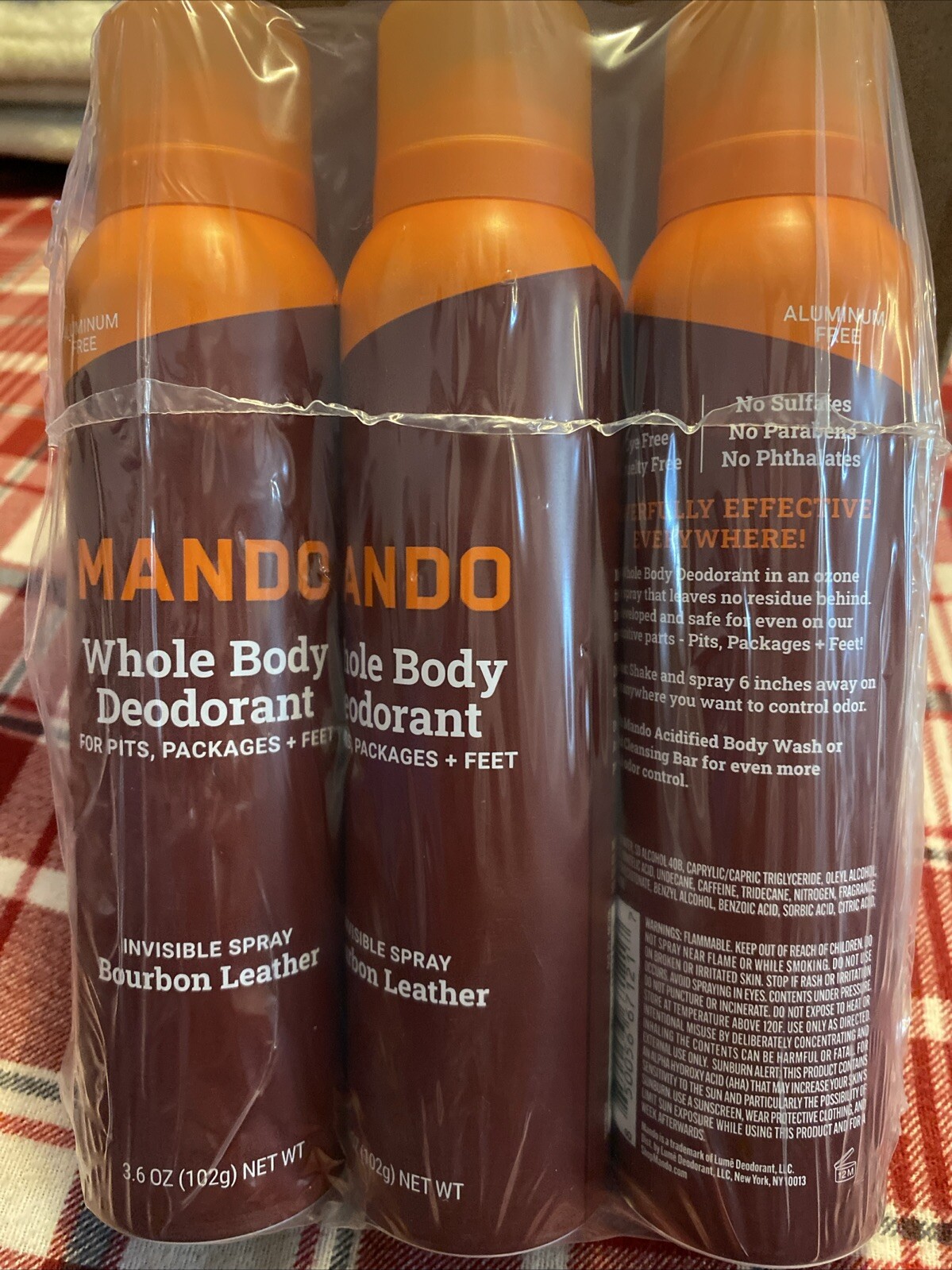MANDO Whole Body Deodorant Spray. BOURBON LEATHER Lot Of 3. 3.6oz Each ...