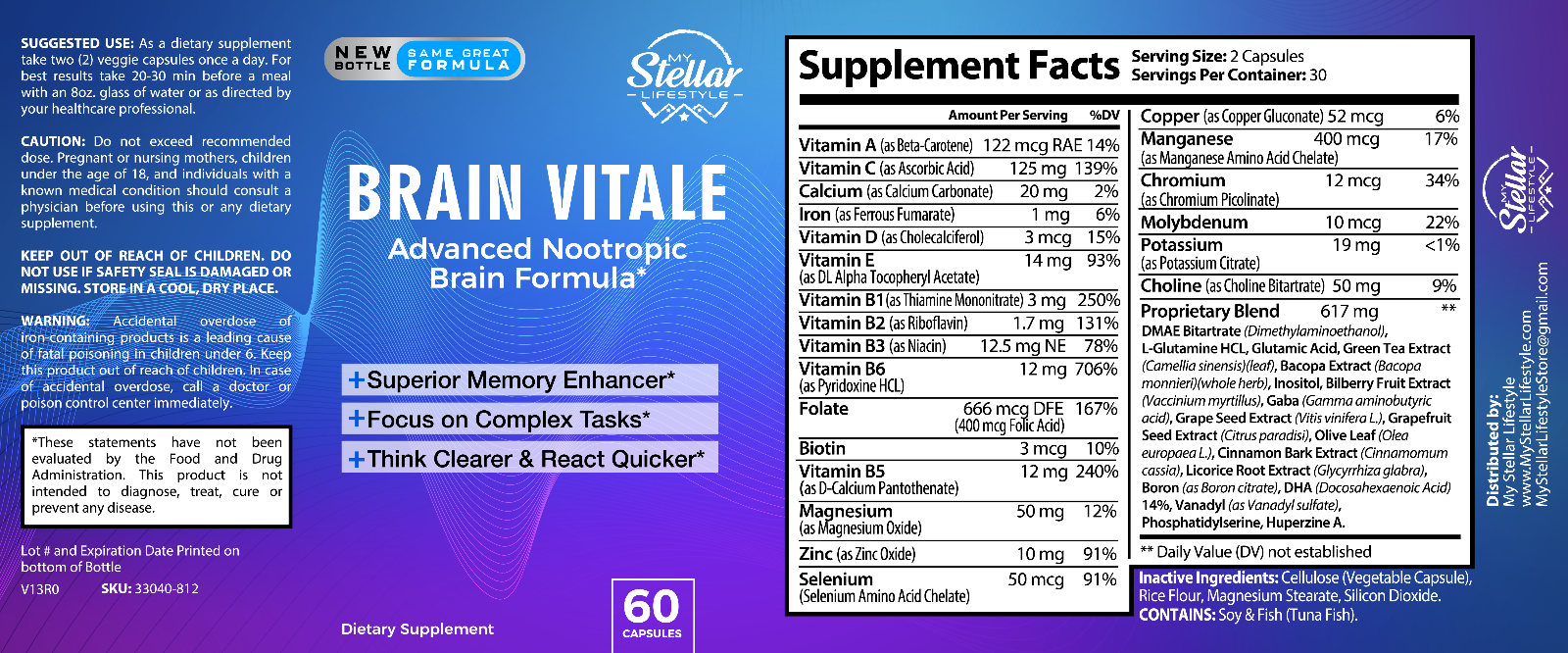 Brain Vitale, advanced nootropic brain formula-60 Capsules | eBay