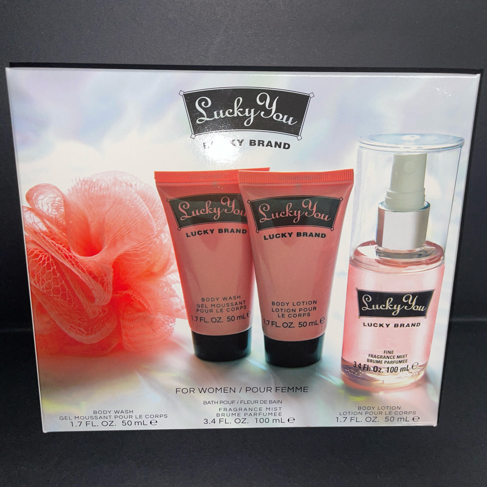 Lucky You Gift Set for Women Body Wash - Bath Pouf - Fragrance Mist 3.4 ...