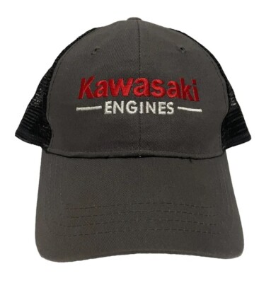 KAWASAKI Engines Mesh Trucker Hat Snapback Adjustable Gray Black Red ...