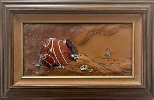 Roger & Marie Kull 1988 Sculpted Leather Art with Turquoise Stones ...