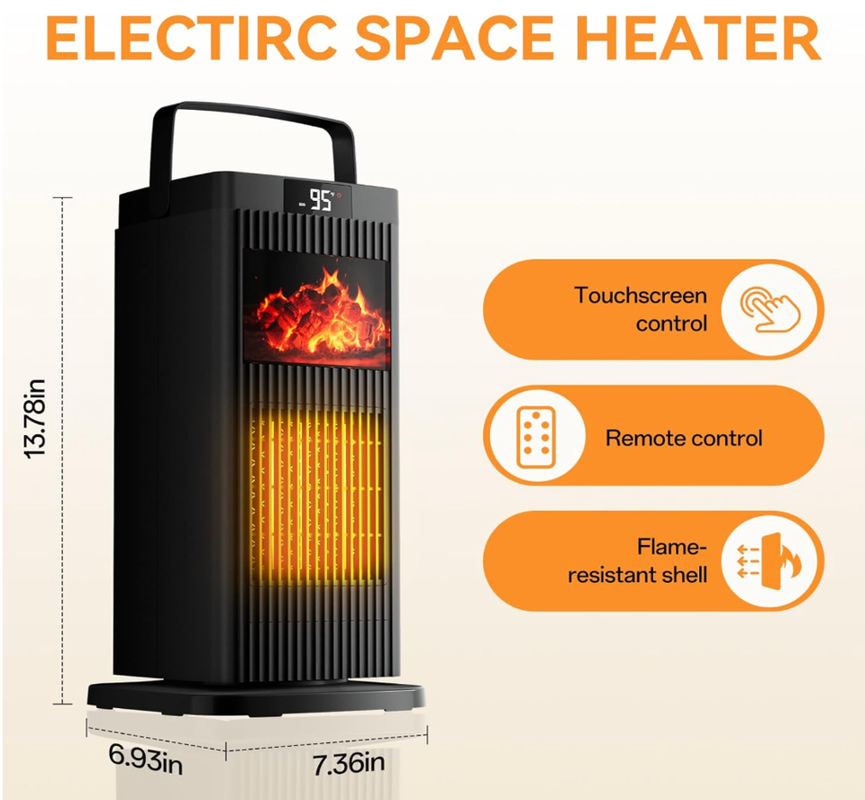 KNKAPTC Space Heater GD9215AD22 Portable Ceramic Heater Flame Effect ...
