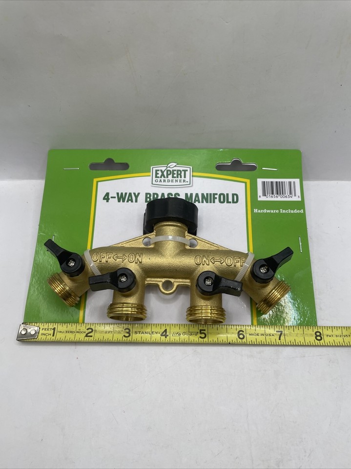 NEW EXPERT GARDENER 4 WAY BRASS MANIFOLD FOR HOSE HARDWARE INCLUDED ...