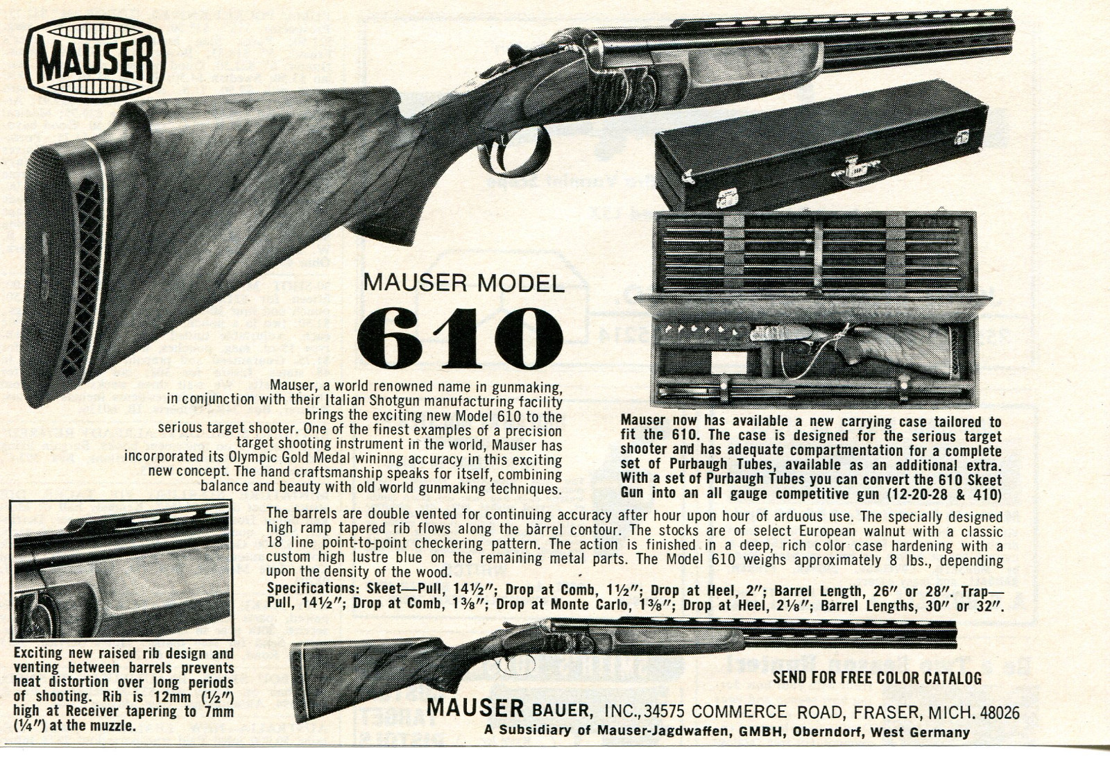 1973 small Print Ad of Mauser Bauer Model 610 Shotgun | eBay