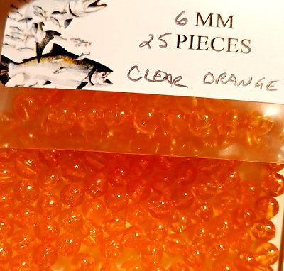 UV Fly Fishing Trout/Salmon/Steelhead Beads 6mm 25Ct clear orange ...