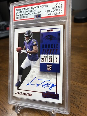 2018 CONTENDERS LAMAR JACKSON On Card AUTO FOTL Red Zone RC SSP PSA 10 ...