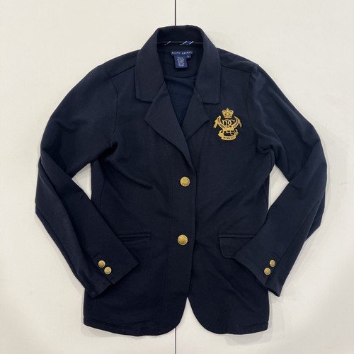 Ralph Lauren Blazer Knit Embroidered Crest Navy Blue Gold Buttons Women ...