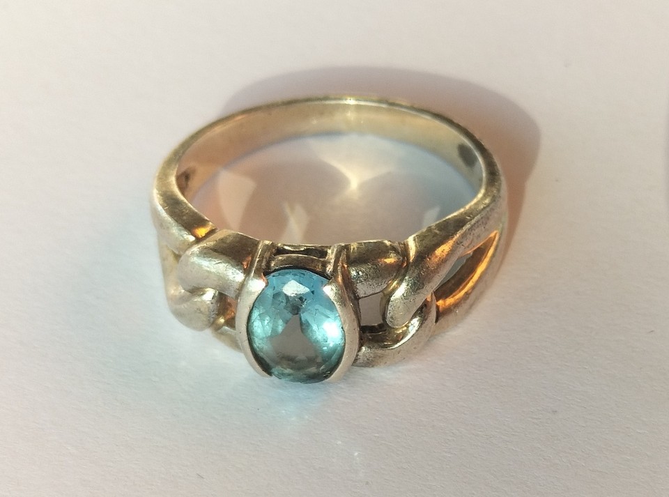 Vintage Handmade Knot Shaped Silver Ring with 8mm Blue Topaz Size R (18 ...