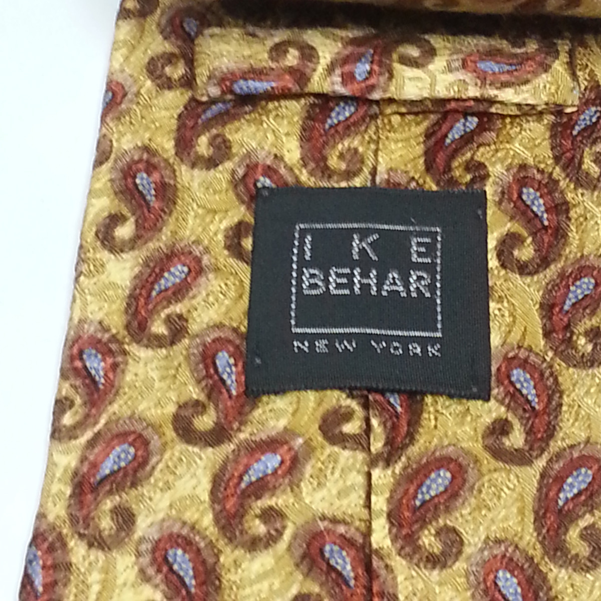 IKE BEHAR Men Silk Dress Tie Yellow with Blue Paisley Print 3.5" wide ...