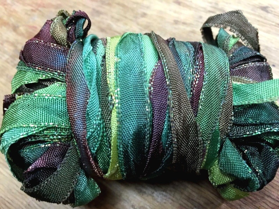 vintage curly ribbon hand dyed 1/4" rayon luminescent edge 3yds made in ...