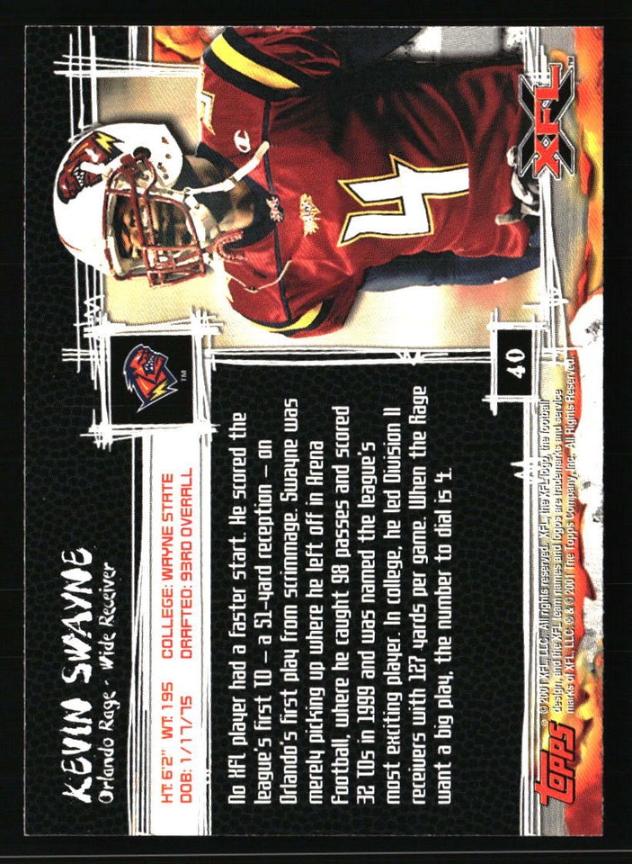 Kevin Swayne 2001 Topps XFL #40 Football Card | eBay