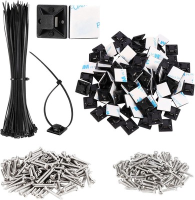 100PCS Adhesive Zip Tie Mounts 3/4"Black Cable Tie Mounts with 100PCS 8 ...