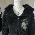 JFashion Grunge “Ghost of Harlem” Black Fuzzy Faux Fur Zip up Jacket ...