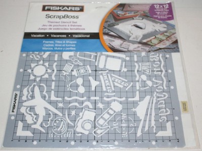 Fiskars ScrapBoss Embossing 12x12 Stencil Vacation Theme Frames Titles ...