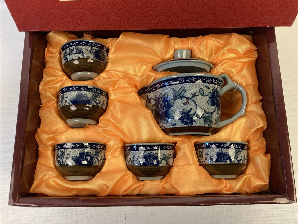 Asian Ten Ren Ceramic Tea Pot & Cups Set. 7 pcs. New In Box Beautiful ...