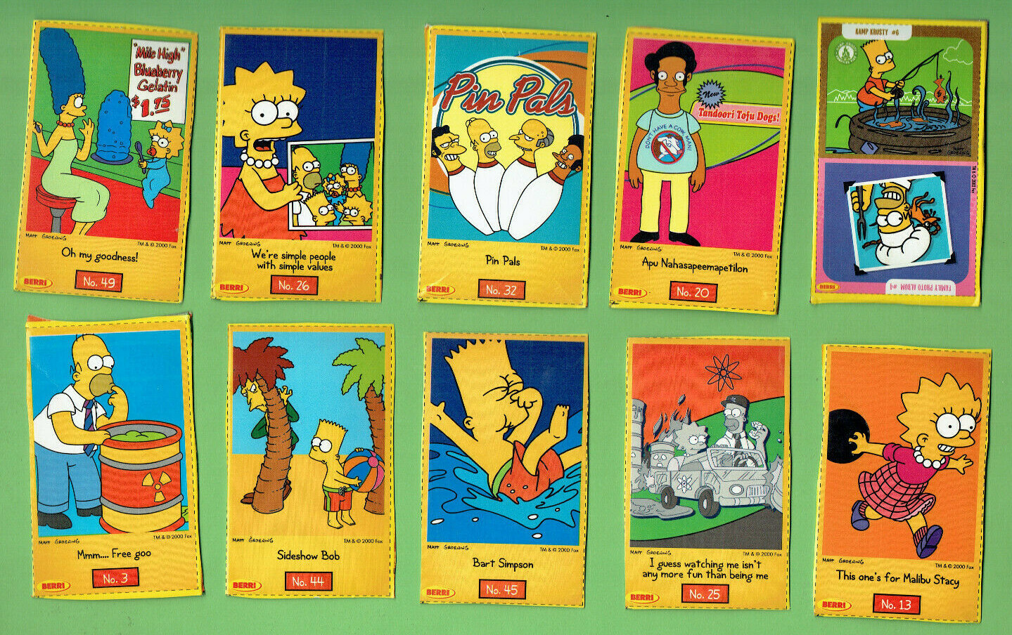 #D567. #11. LOT OF TEN (10) THE SIMPSONS TV BERRI FRUIT JUICE CARDS ...