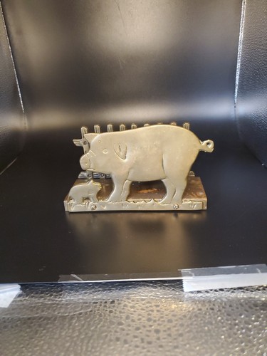 Vintage Brass Farm Pig & Piglet Mail Holder / Napkin holder Picket ...