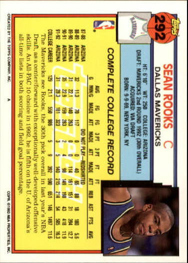 1992-93 Topps Gold Dallas Mavericks Basketball Card #292G Sean Rooks | eBay