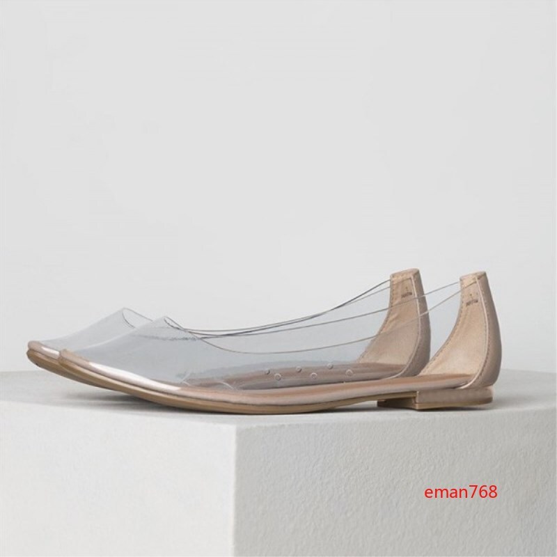 Transparent Flat Shoes for Women PVC Comfortable Flats Pointed Toe Slip ...