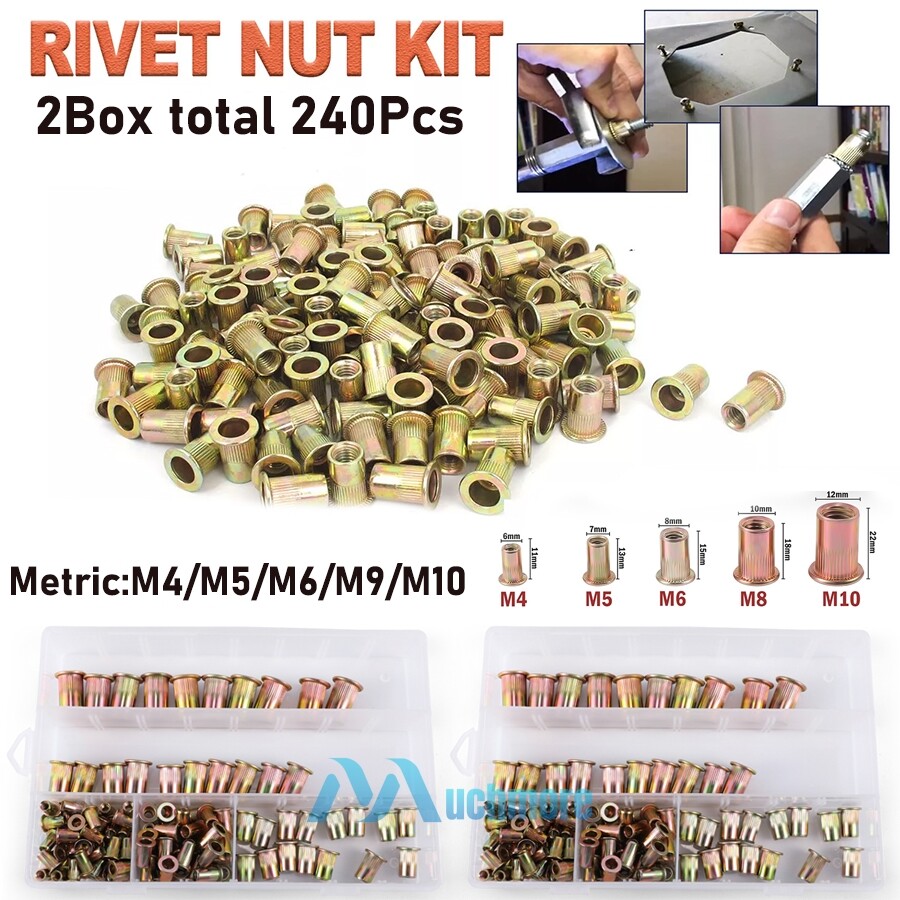 120/240/600 Rivet Nut Kit Rivnut Nutsert Assort Nut Setter Thread ...
