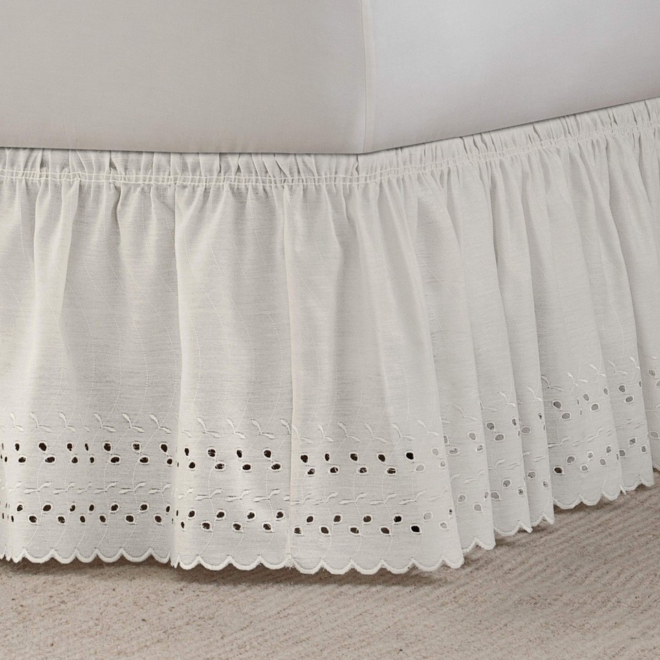Eyelet Elastic Wrap Around Bed Skirt, Easy On/Off Dust Ruffle (18 Inch ...