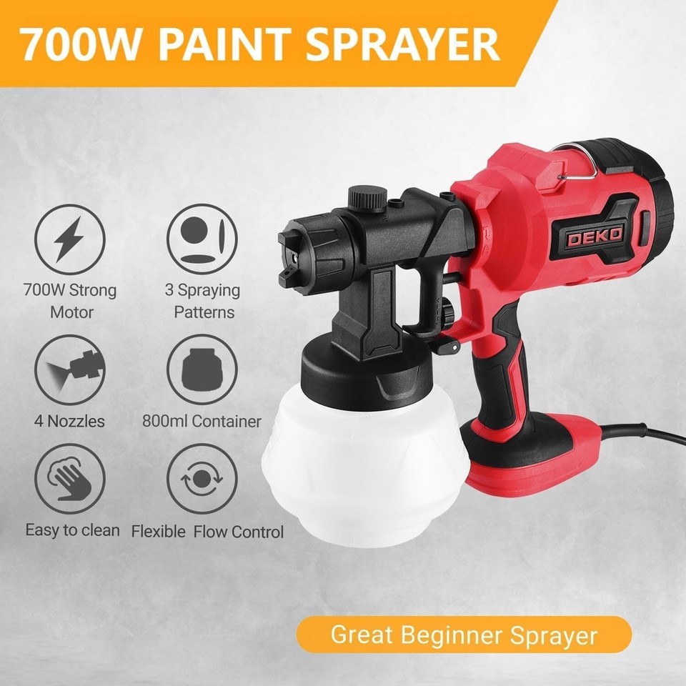 Paint Sprayer Gun 700W HVLP: DEKOPRO Electric Spray Paint Gun, Easy to ...