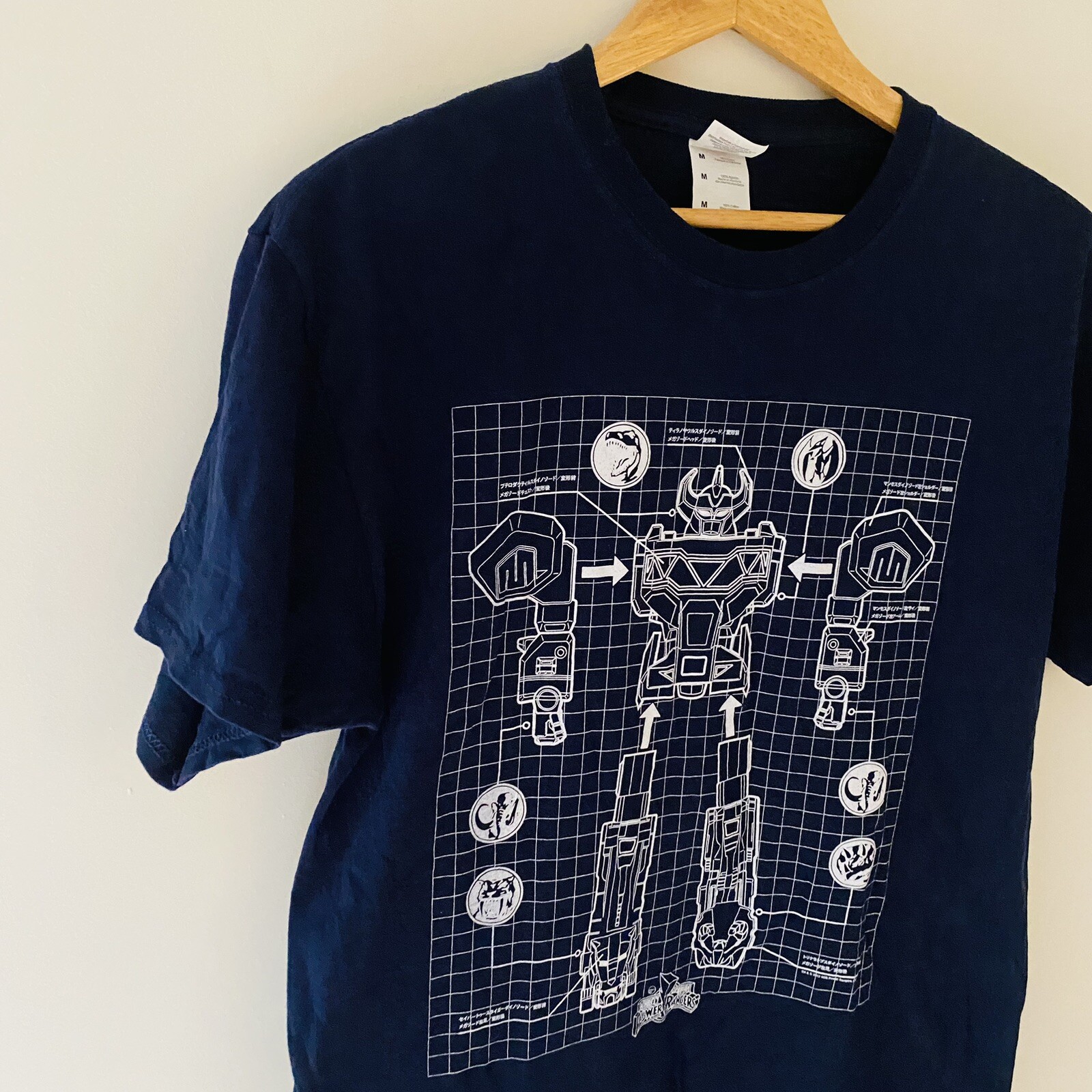 Mens Power Rangers Megazord Blueprint Navy Blue T-Shi… - Gem