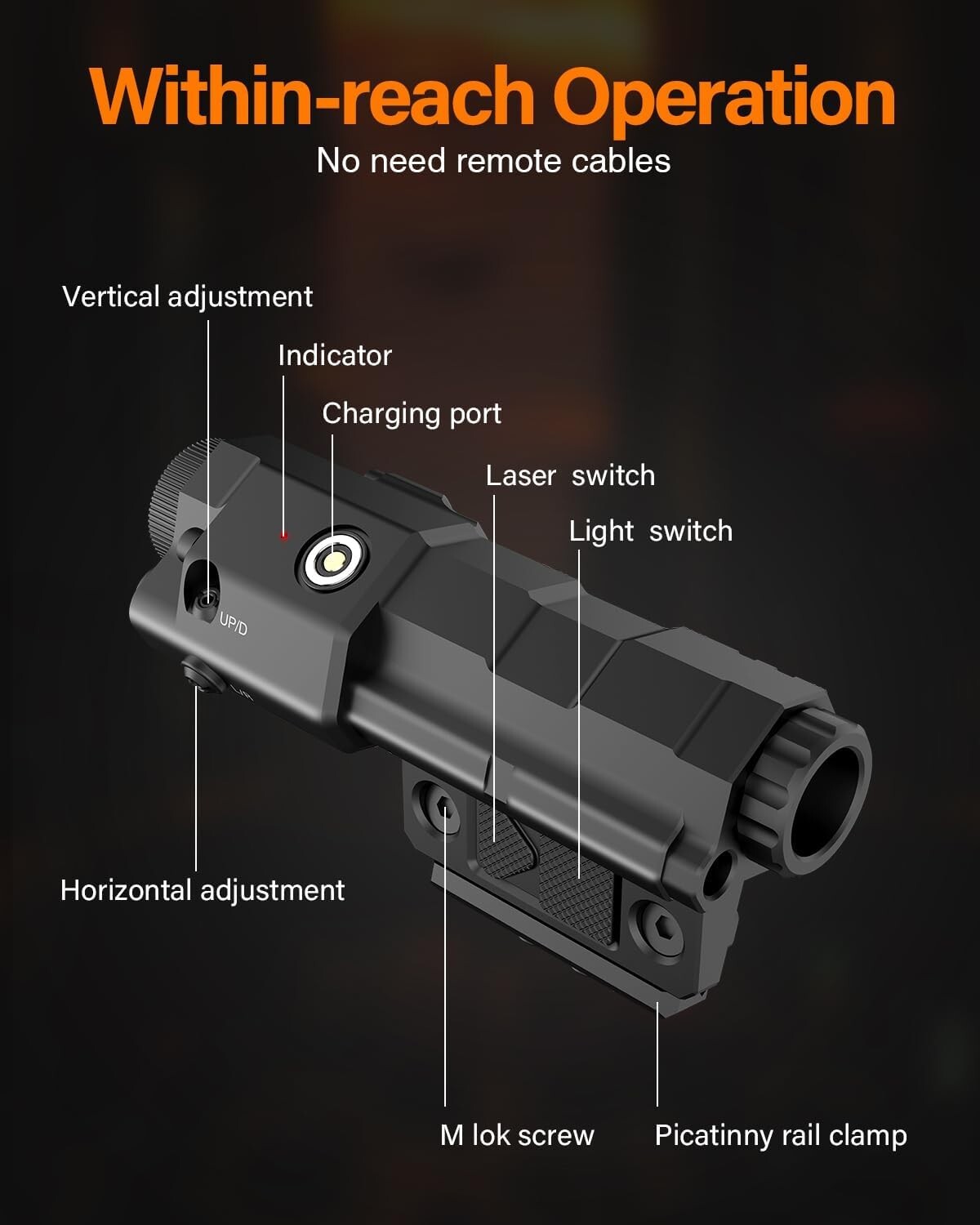 TOUGHSOUL 1600lm Tactical Flashlight & Green Laser Sight for M-Lok Rail ...